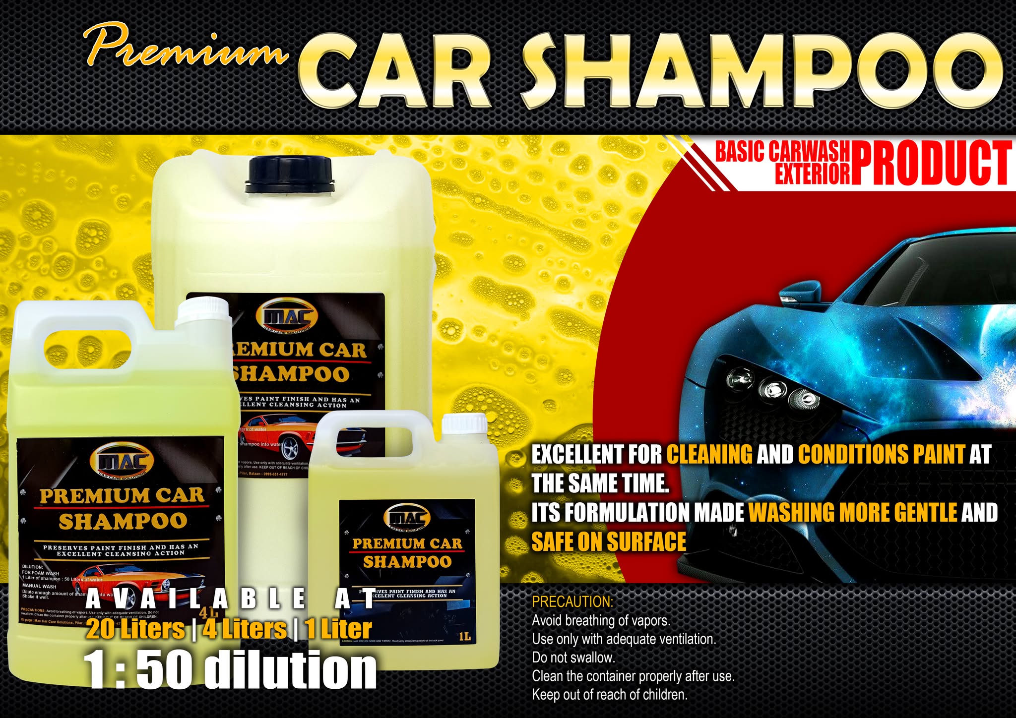 MAC PREMIUM CAR SHAMPOO, FOAM CAR WASH, PH NEUTRAL SHAMPOO, CAR CLEANER ...