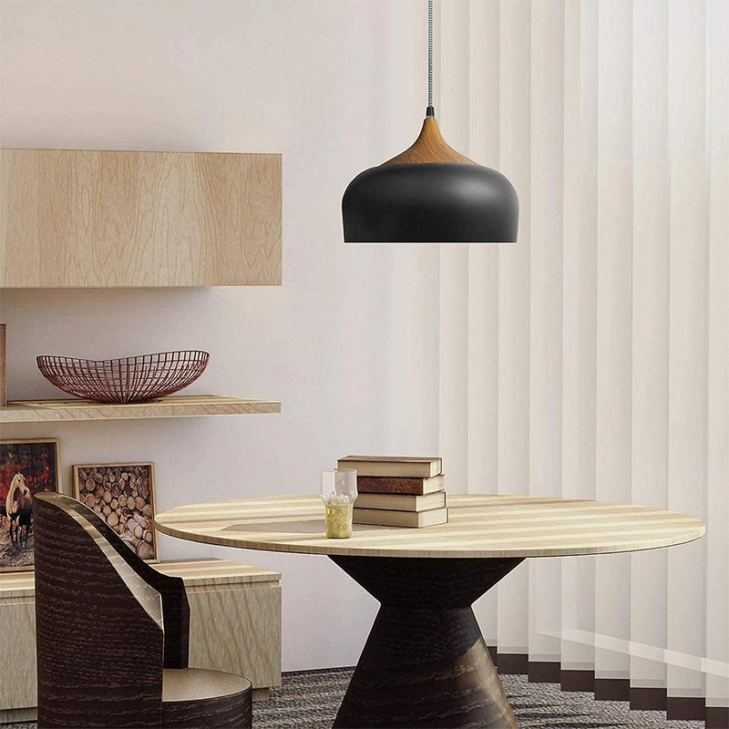 Drop Light Black Pendant Lights with Big Metal Dome Shade Hanging Light ...