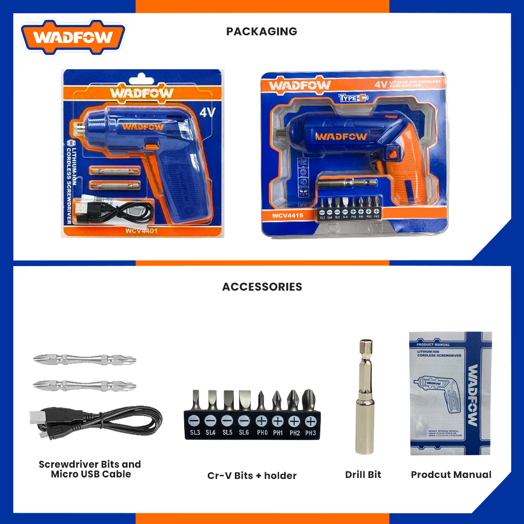 Wadfow Heavy duty Fast Charging Lithium-Ion Cordless Screwdriver 4v ...