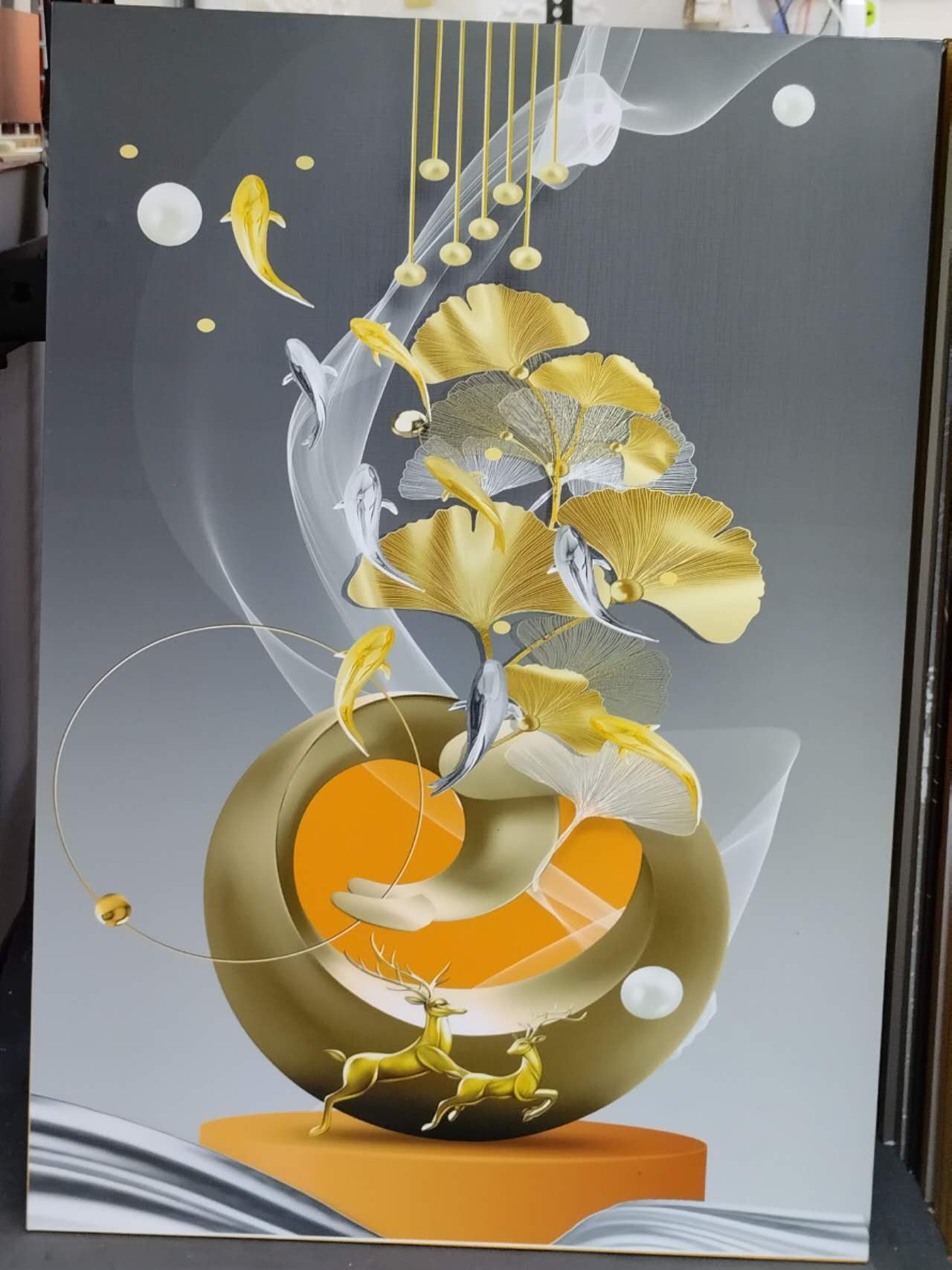 Himalaya Painting Lucky Money Tree with Deer (35cmx50cm) Frameless ...