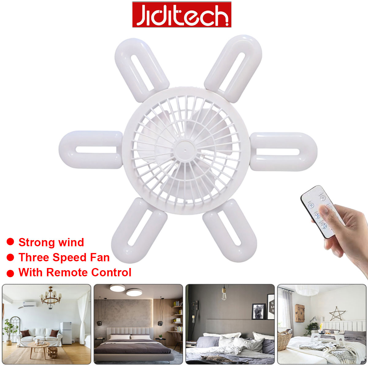 Jiditech E27 Foldable Ceiling Fan With Light 6 Blades 2 IN 1 LED ...