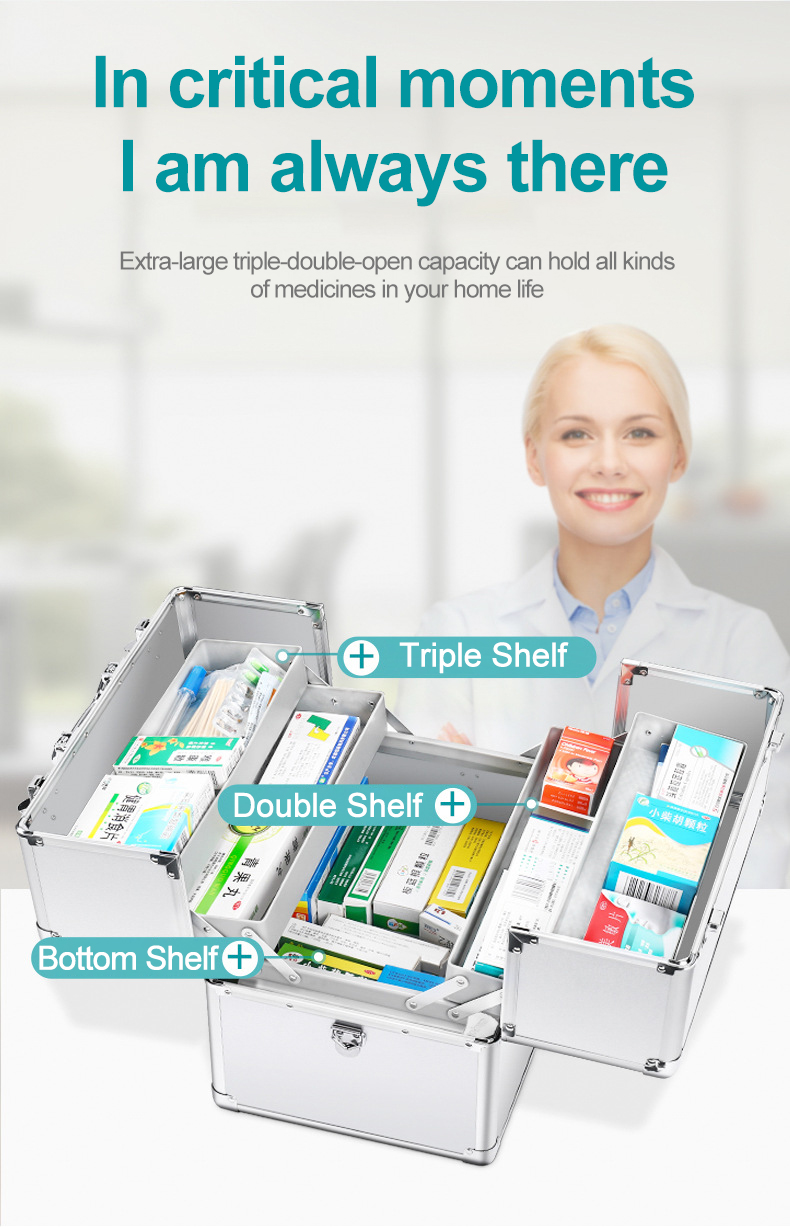 3 Layer Home Medicine Box Aluminum Alloy Medical First Aid Box Medicine ...