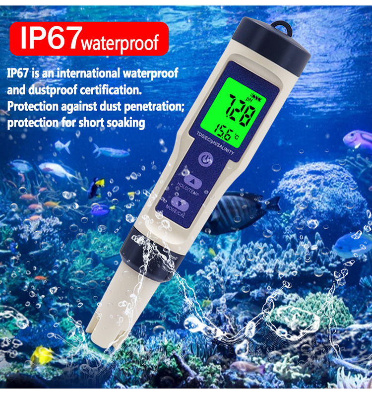 5 in 1 pH meter water quality tester PH/EC/TDS/salinity/temperature ...
