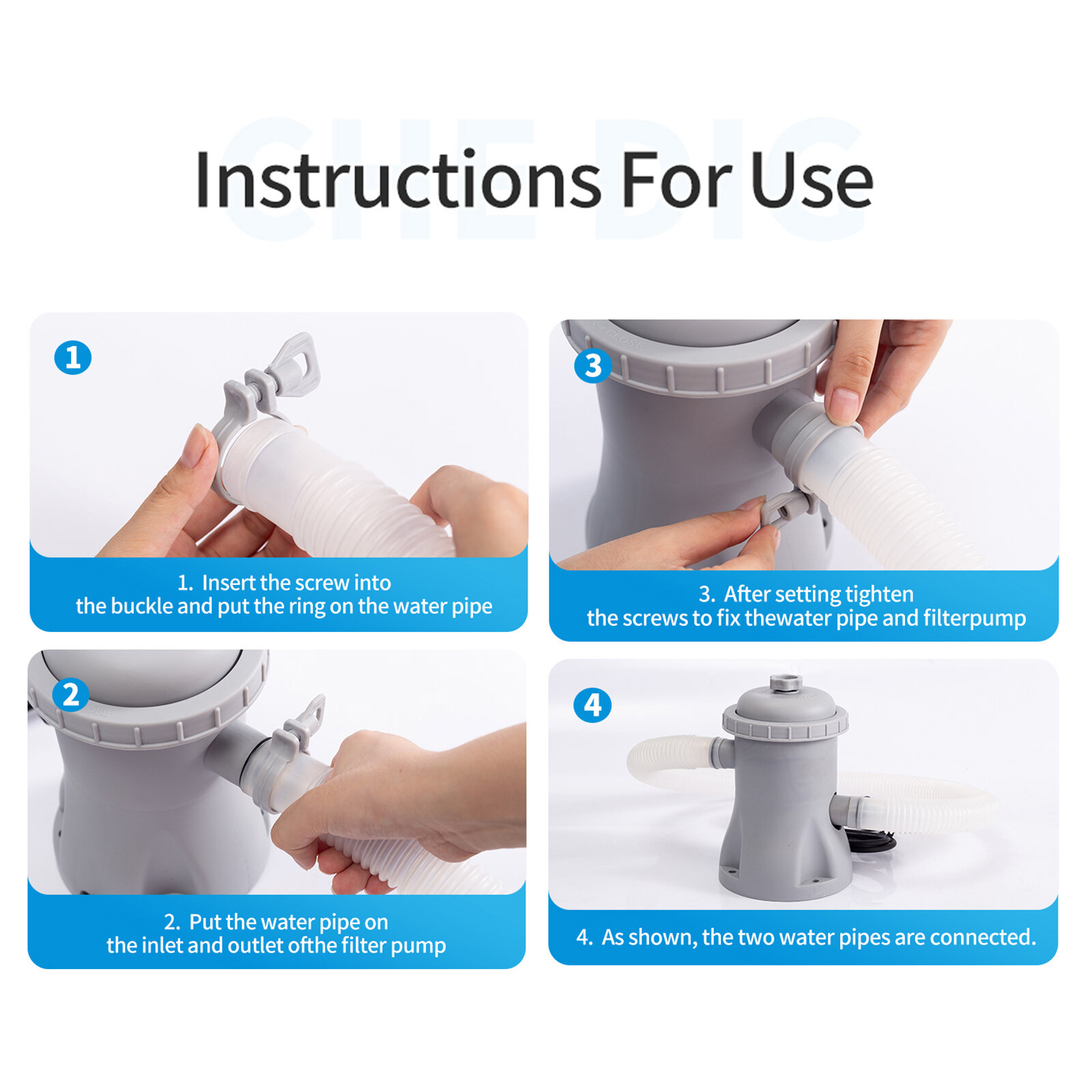 Pool Filter Pump 330 GPH Paddling Pool Electric Water Pump With 2 Pool ...