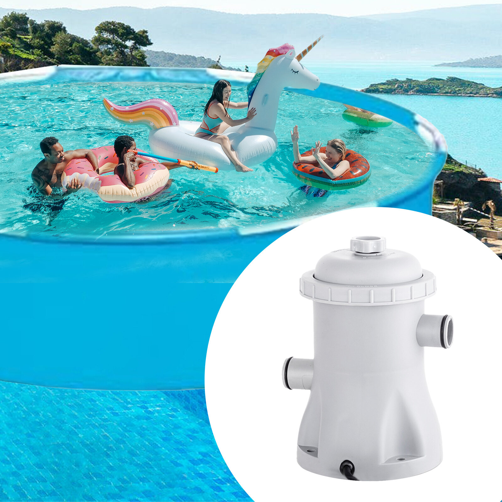 Pool Filter Pump 330 GPH Paddling Pool Electric Water Pump With 2 Pool ...