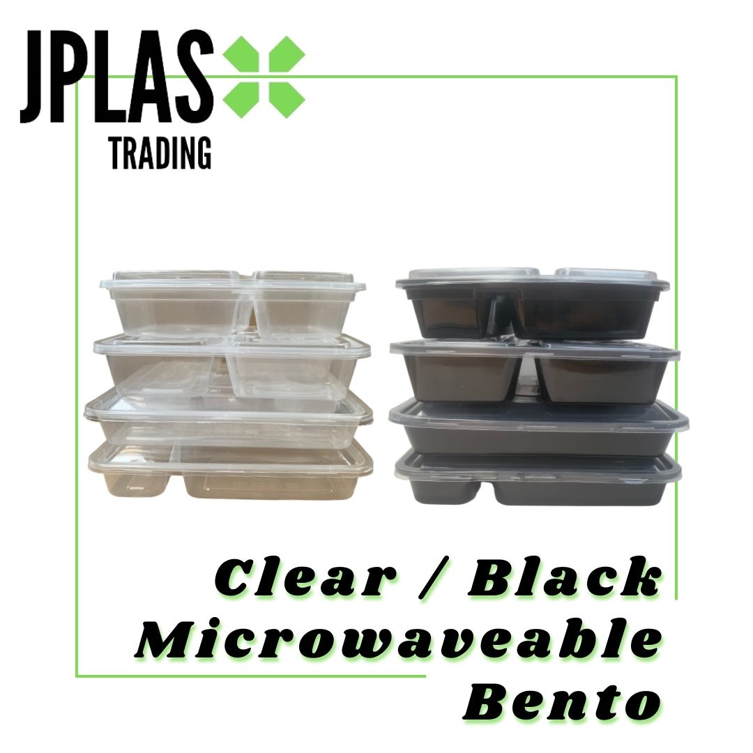 25 pcs - Clear Black Microwaveable Bento Take Out Box (2, 3, 4 and 5 ...
