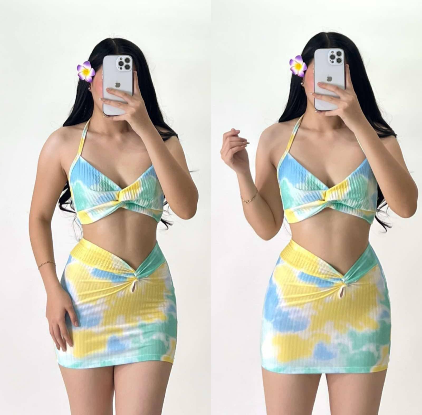 DBS YURI Terno Coords Top with Mini Skirt Bark Crepe Fabric SMALL to SEMI-LARGE Casual Sexy ...