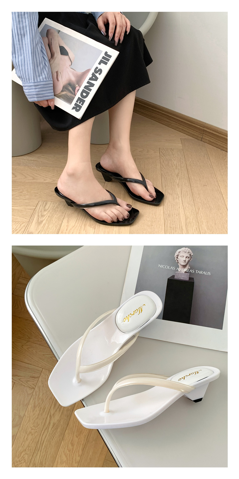 Marche Women’s Korean Style Summer Sandals – 1" Thin Heel, Simple ...