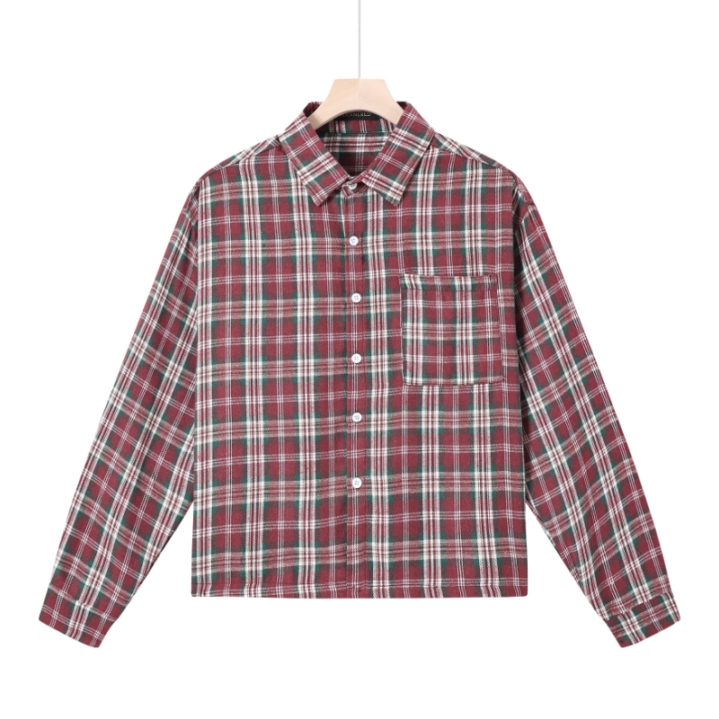 Mannered by HUILISHI LONG SLEEVE Boxy Cropped Polo for Men Plaid ...