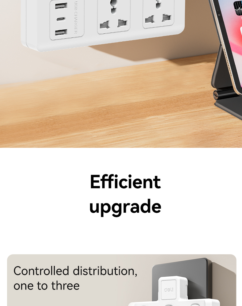 Deli Multifunctional Power Socket 20W USB-A/USB-C Expansion Socket With ...