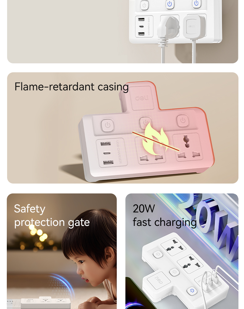 Deli Multifunctional Power Socket 20W USB-A/USB-C Expansion Socket With ...