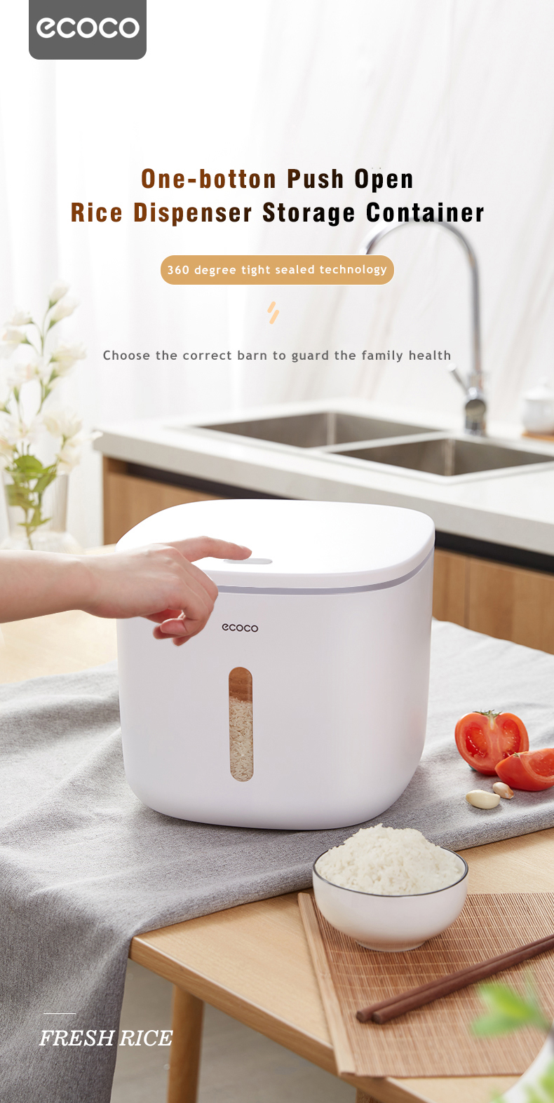 Ecoco NEW Rice Dispenser 5kg 10kg Airtight Rice Storage Box Container ...