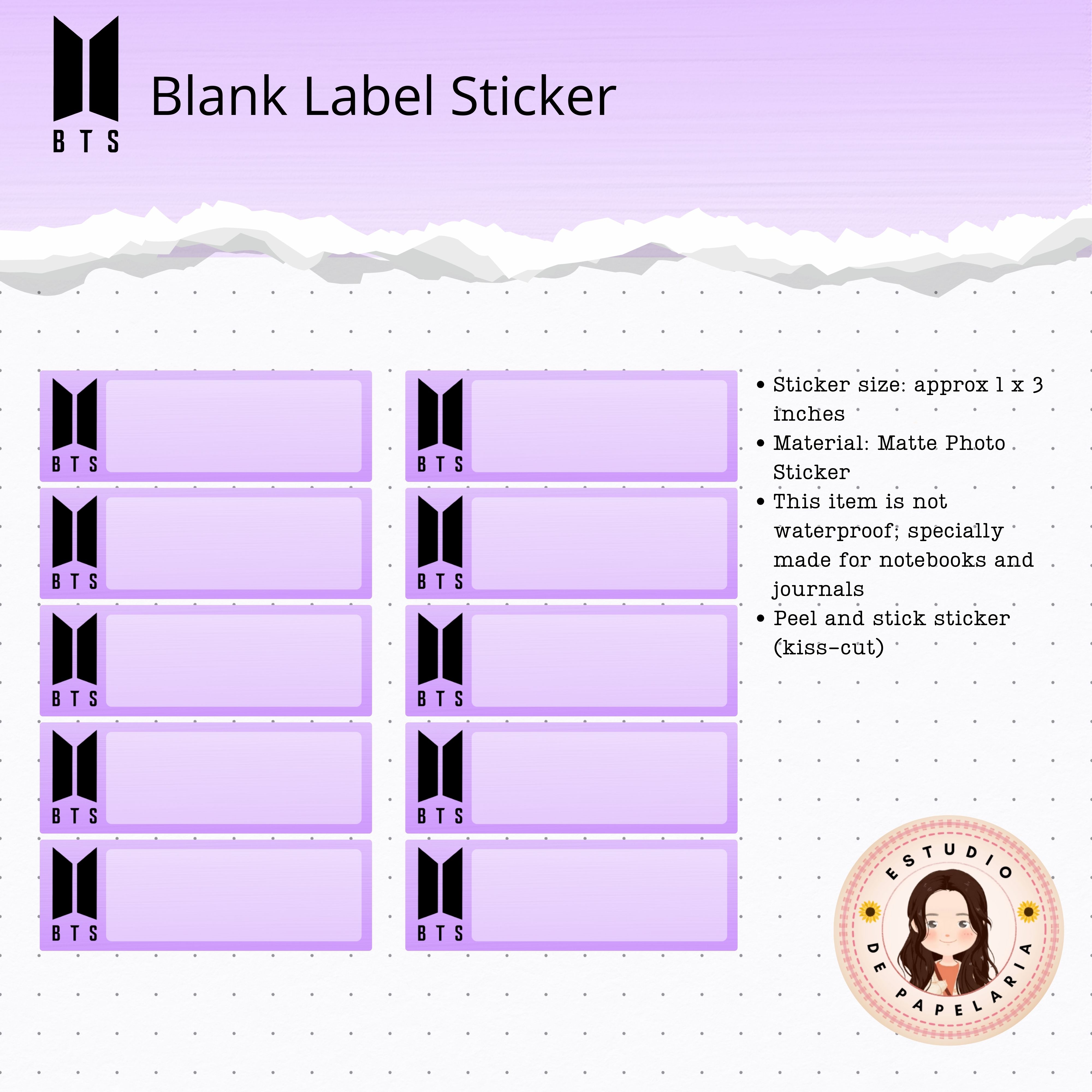 Estudio | BTS Inspired Subject, Name, Blank Label Sticker | Shopee ...