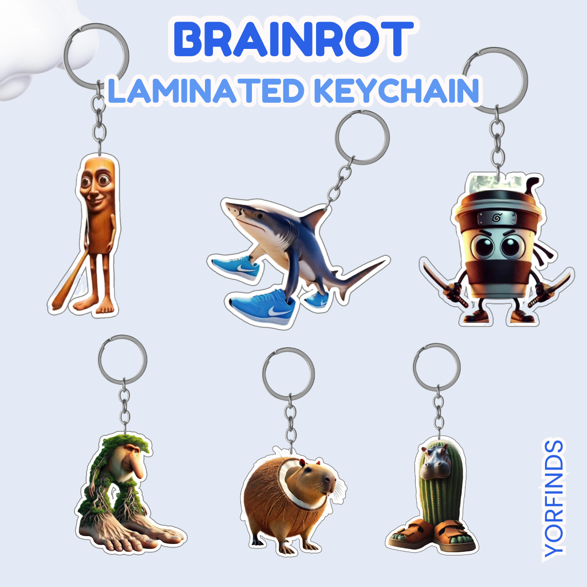 Brainrot Laminated Keychain (Tralalero Tralala) - Adorable Mini ...
