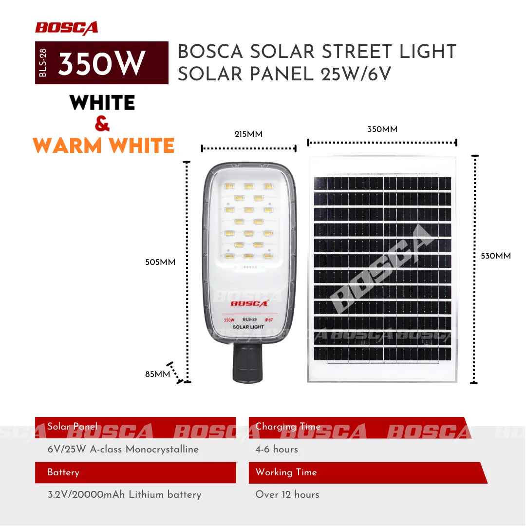BOSCA Solar LED Street Light IP67 Outdoor Light White & Warm White ...