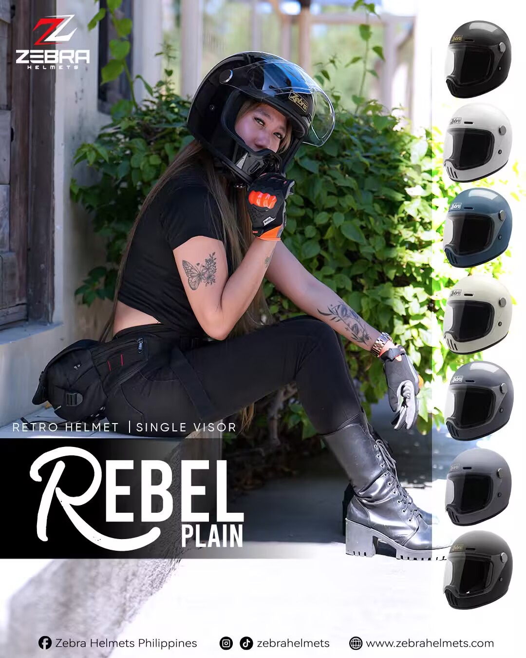 Zebra 811 REBEL Retro Classic Helmet Full Face for Motorcycle Men and ...