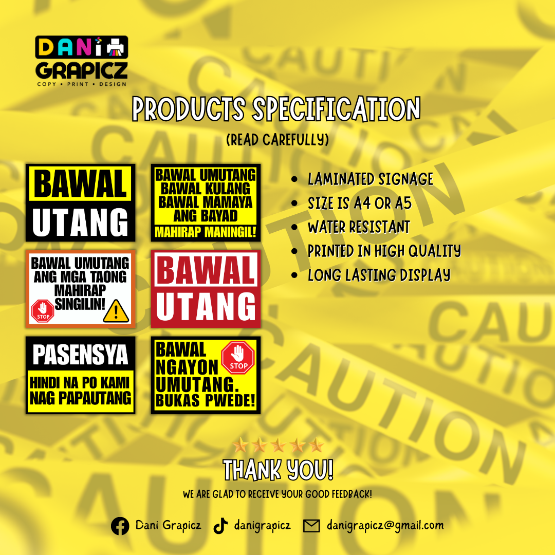 Bawal Utang No Credit Laminated Signage Label A4 / A5 Size High Quality ...