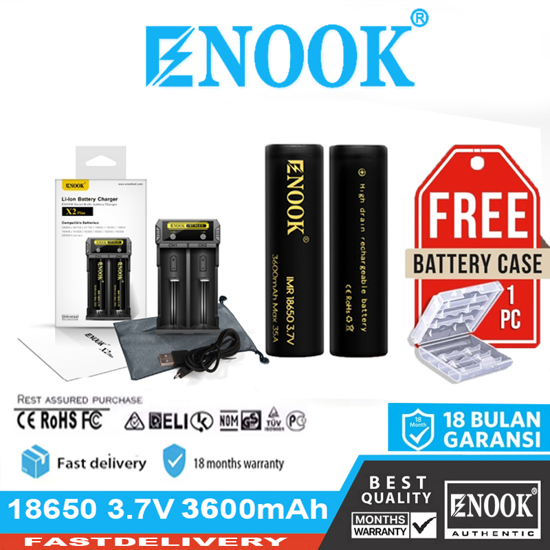 Enook 3.7V 18650（3600mah） Li-ion Rechargeable Battery/With Vapcell Q2S ...