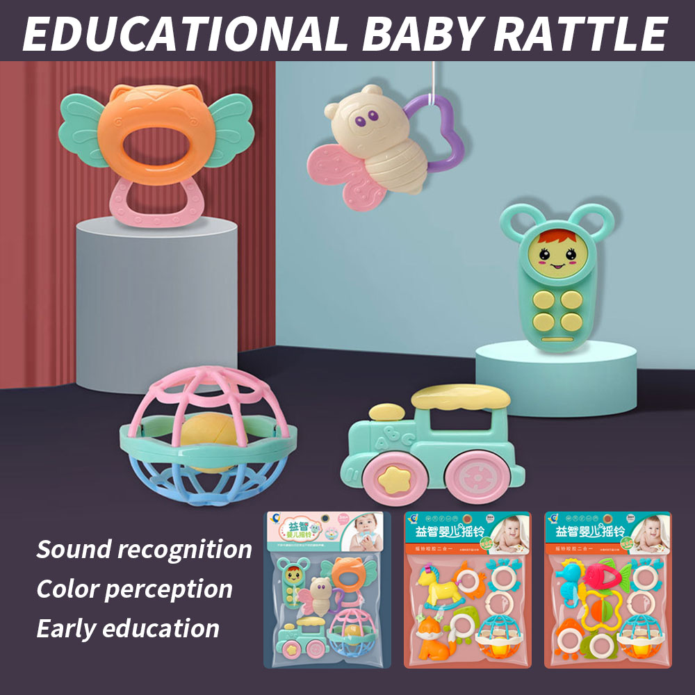 7pcs/set Infant Rattle Bite Teether Non Toxic Plastic Colorful Rattles ...