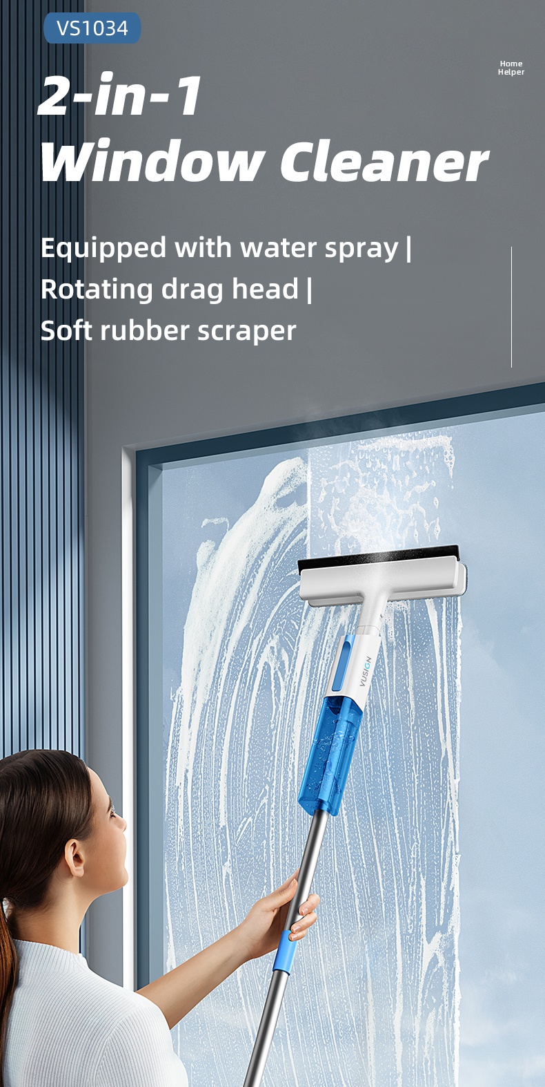 Deli Vusign 2in1 Spray Mop Window Cleaner Multi-Functional Flat Floor Mop 360 Spinner Head ...