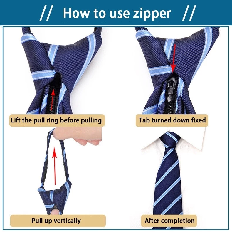 8cm Wide Men's Tie with zipper Casual Knot-Free Lazy Necktie For Men ...