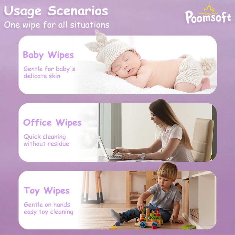 Poomsoft 10 Packs x 100 Sheet Baby Wipes Lavender Scent Gentle Alcohol ...