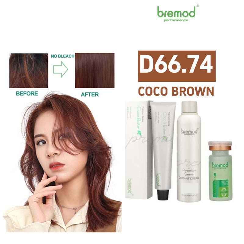 (HOT) Bremod Premium Hair Color Coco Brown D66.74 Oxidizing Natural Dye ...