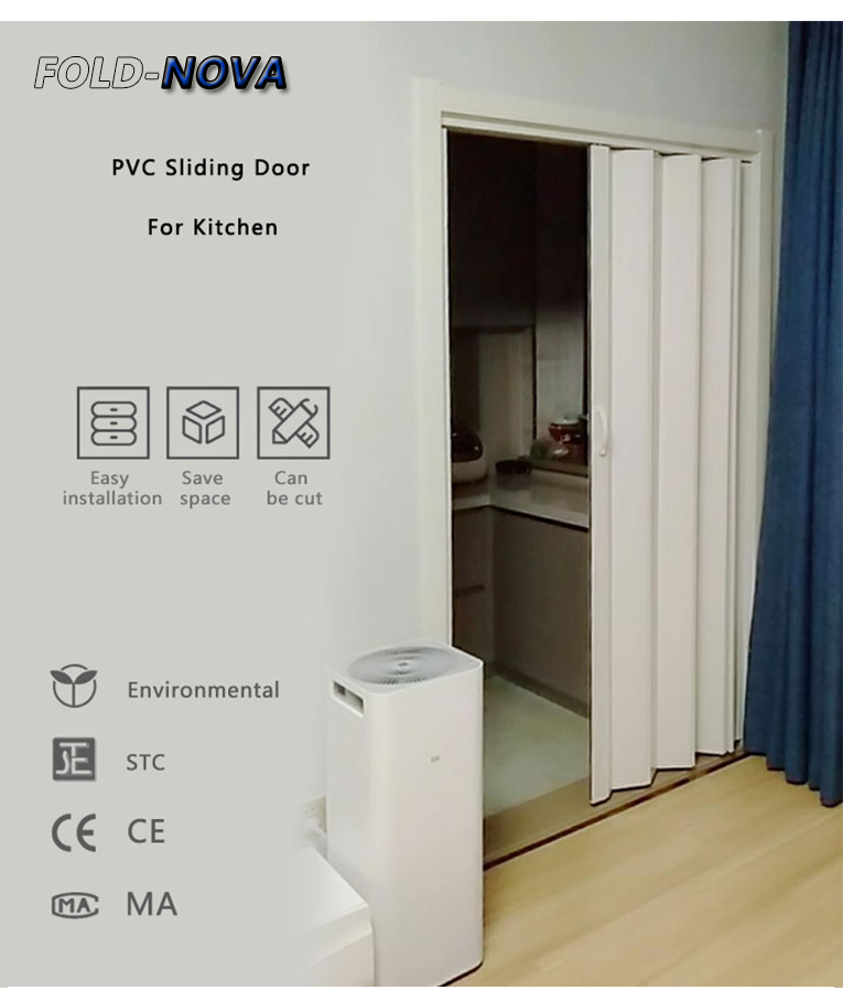 PVC Sliding Folding Door Complete Set for Room Bathroom Partition Dark ...