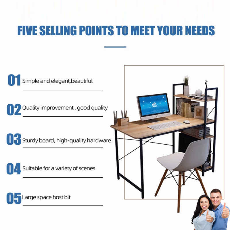 Study Table with Shelf Computer Table with Rack Writing Desk Office ...