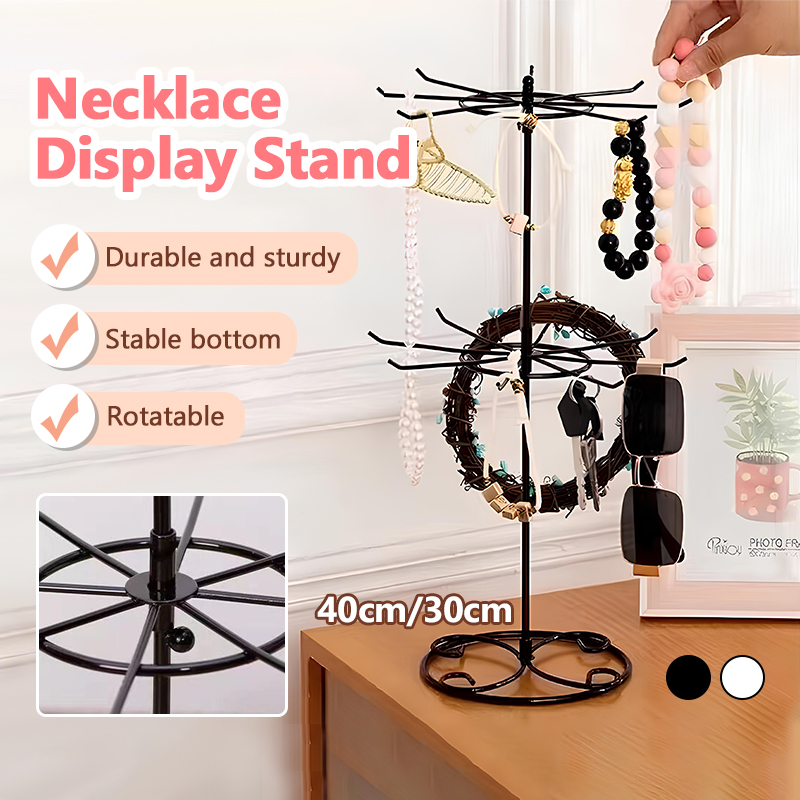 2 Layer Rotating Rack For Necklace Jewelry Display With Hook Metal ...