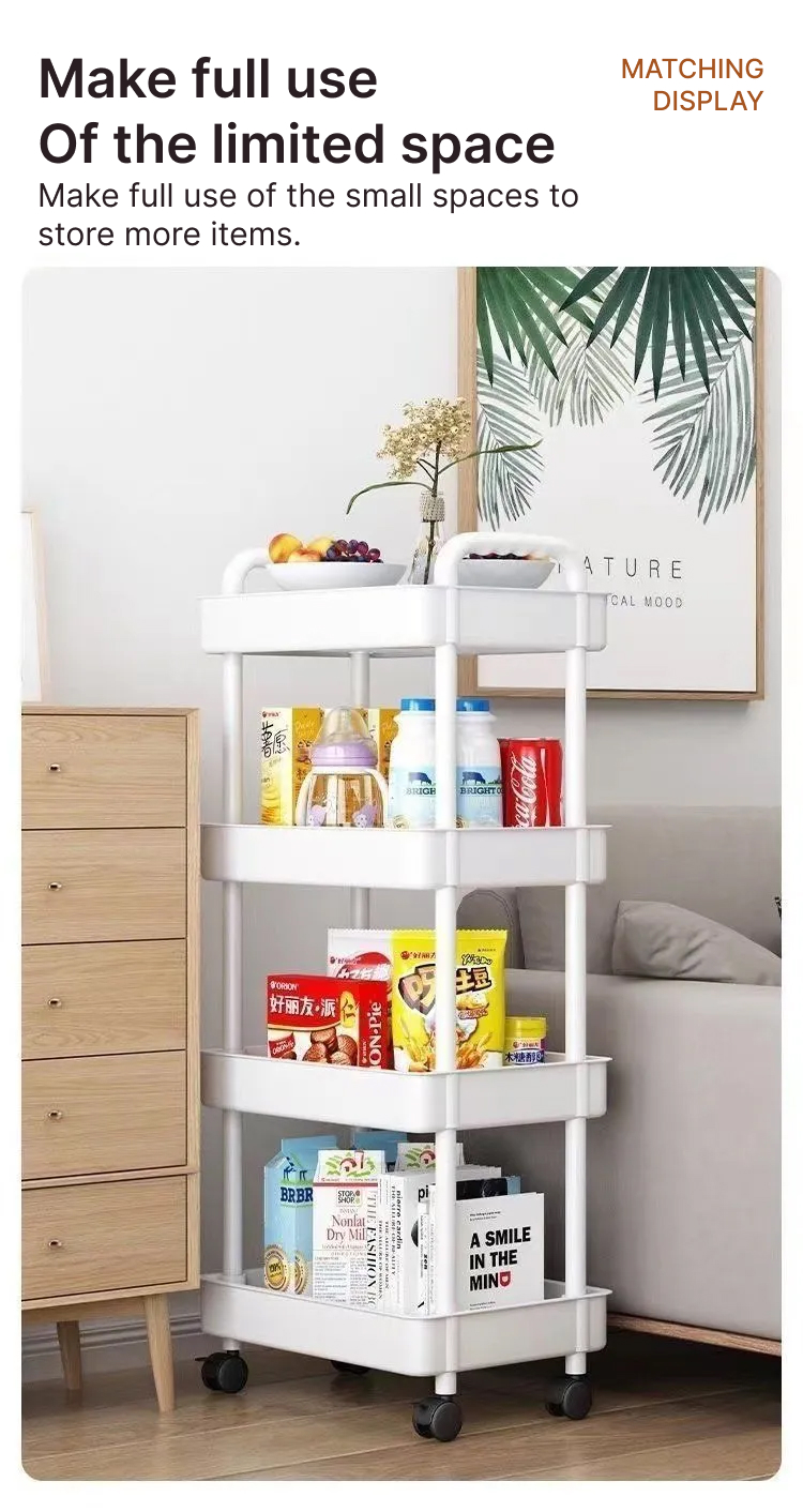 Trolley Cart Organizer 3/4/5 Tier Storage Organizer Moving Rack Trolley ...