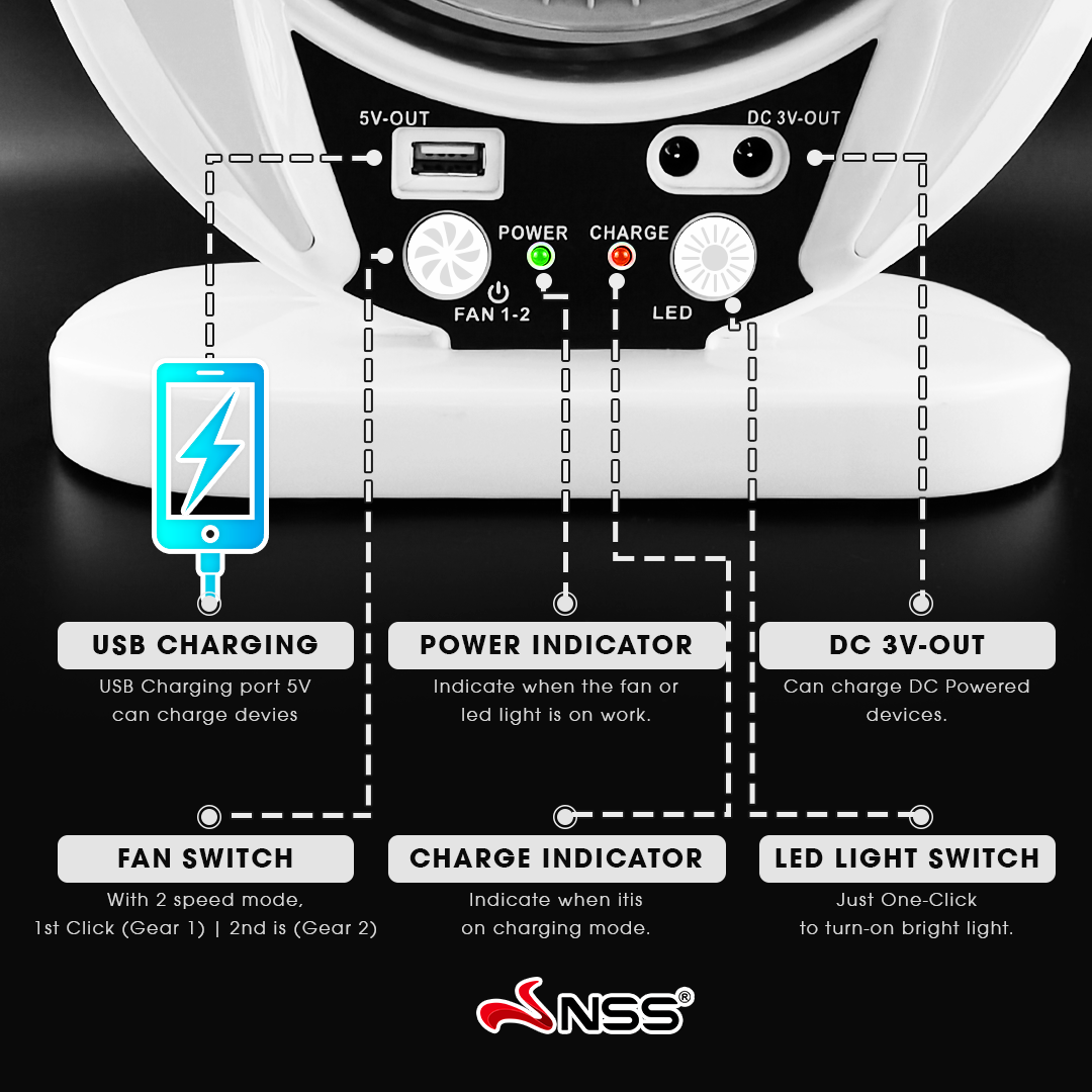 NSS 6inch Desk Fan Portable Fan With LED Light Angle Adjustable USB ...