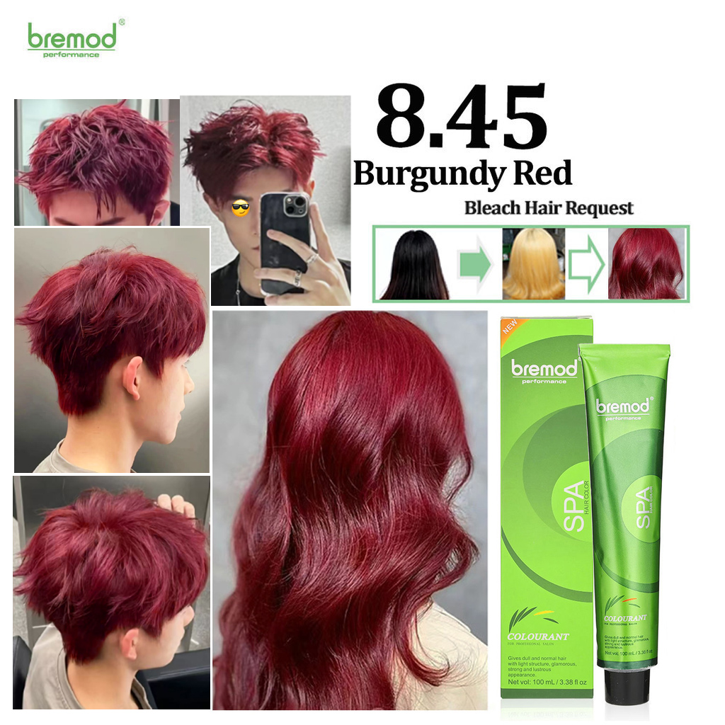 Bremod Hair Color 8.45 Burgundy Red 100ml Oxidizer Red Tone (Bleach ...