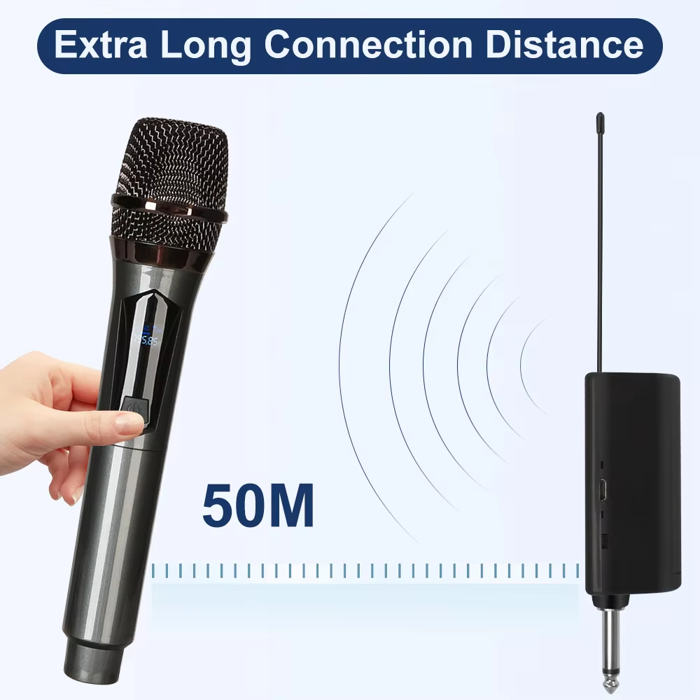 Professional Mic Wireless Microphone UHF Handheld Rechargeable Dynamic Set for Singing Karaoke ...
