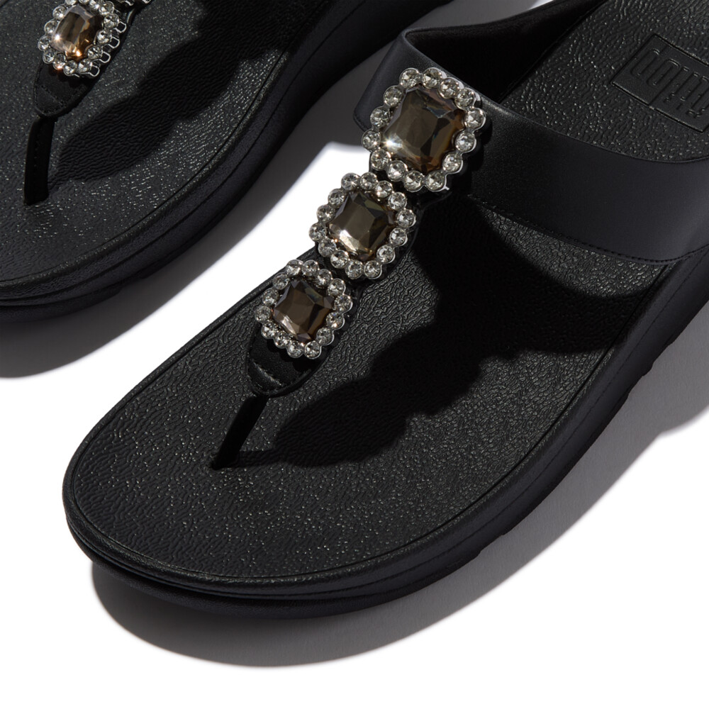 FITFLOP WOMEN FINO CRYSTAL-JEWEL TOE-POST SANDALS - BLACK (E1K-001 ...