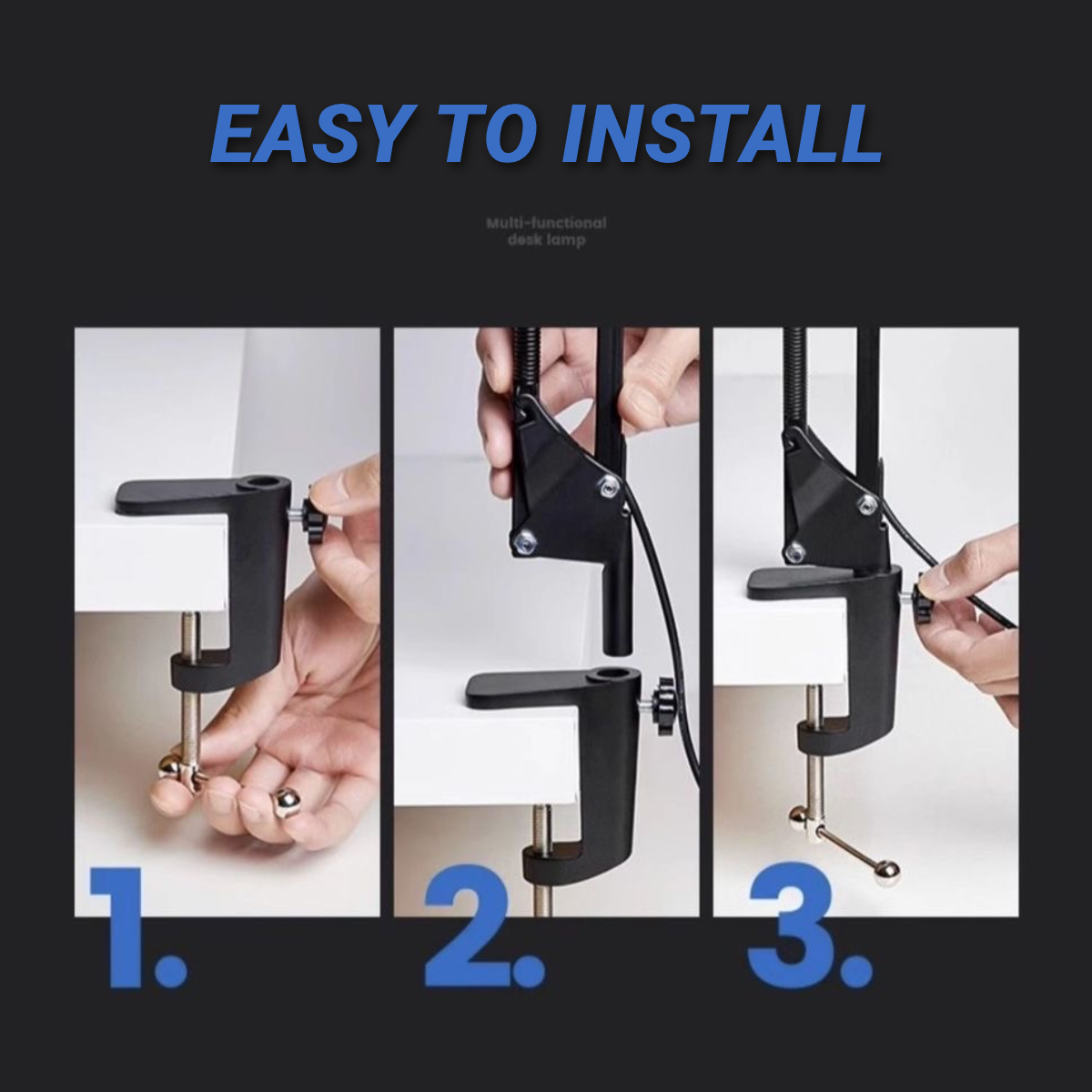 LED Folding Metal Desk Lamp Clip On Light Clamp Long Arm Dimming Table ...