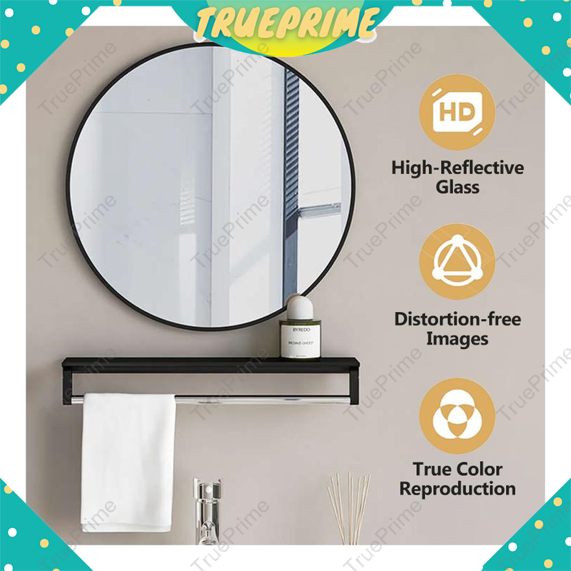 TruePrime Hanging Round Mirror With Shelf For Bathroom Wall Mounted ...