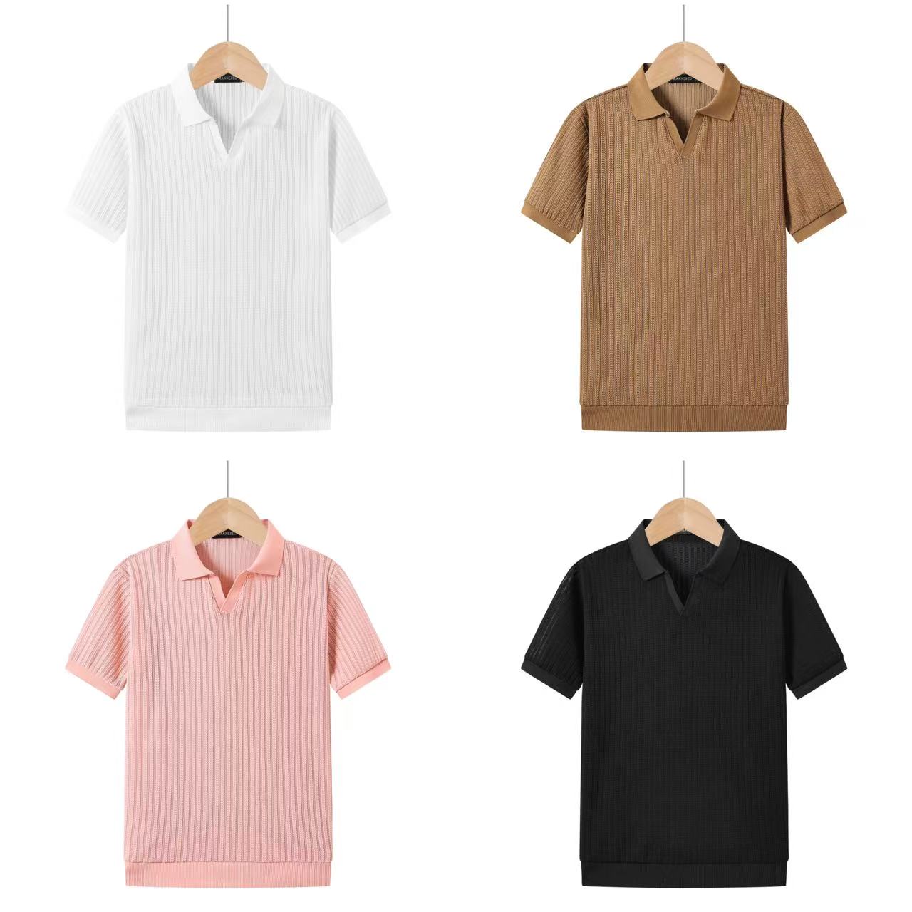 Mannered Men's V-Neck Spread Collar Polo Shirts Hollow Out Design ...