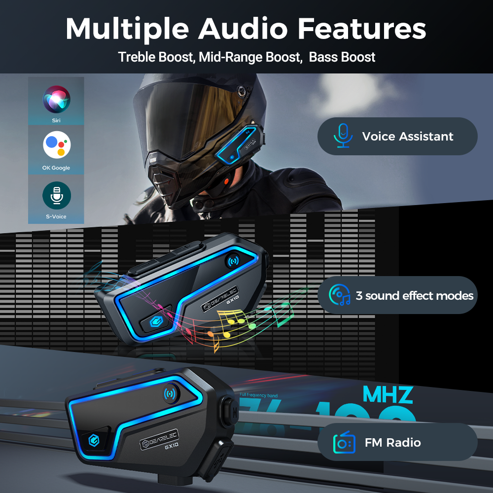 GEARELEC GX10 Motorcycle Helmet Intercom Headset For 10-Riders 2000M ...