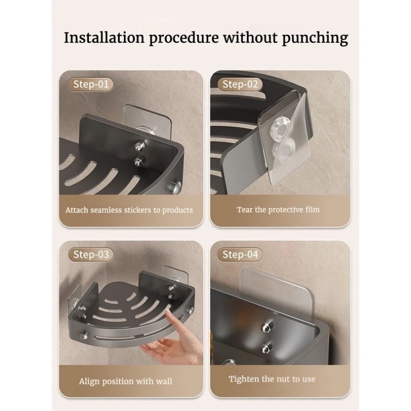 Bathroom Corner Shelf Punch-free Bathroom Organizer Rack Wall Mounted ...