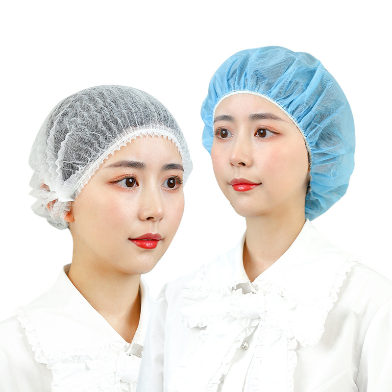 100Pcs Blue/White Shower Cap Disposable Head Cap Medical Non Woven Cap ...