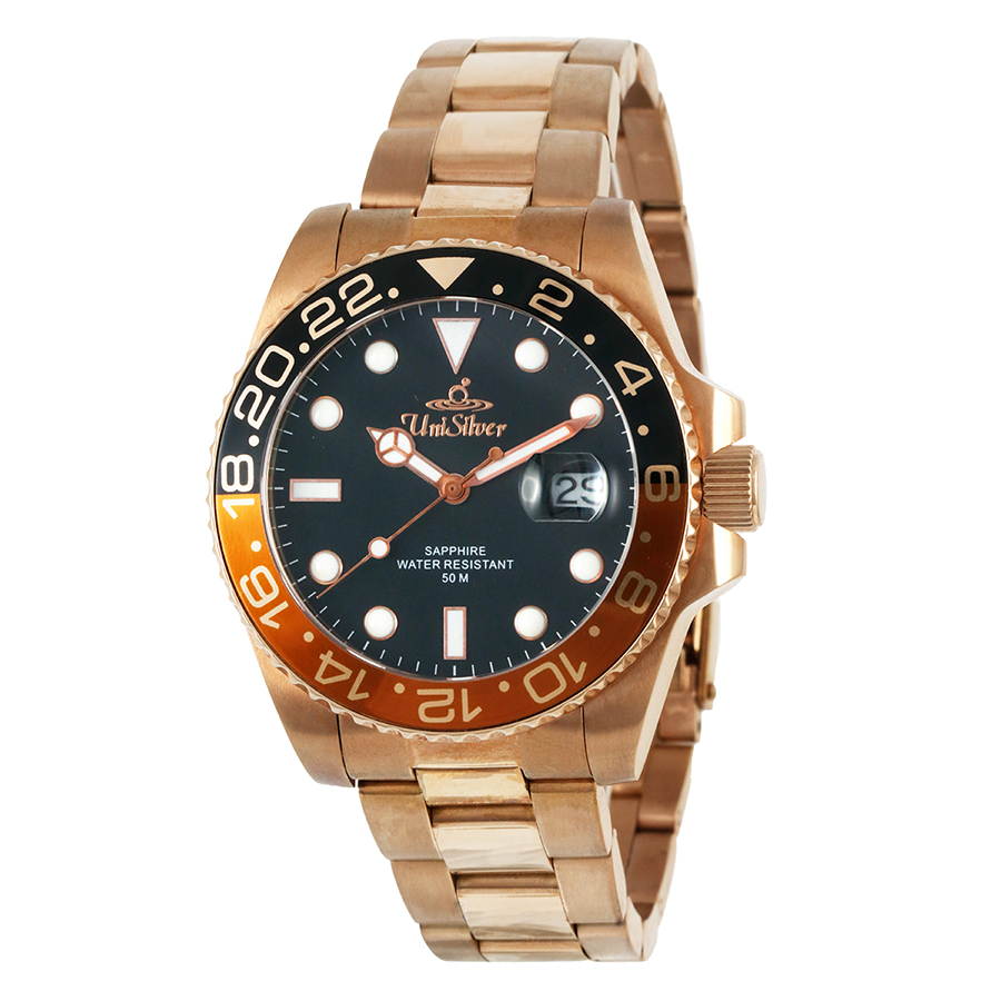UniSilver TIME Men's Rose Gold Sapphire Glass Analog Stainless Steel ...