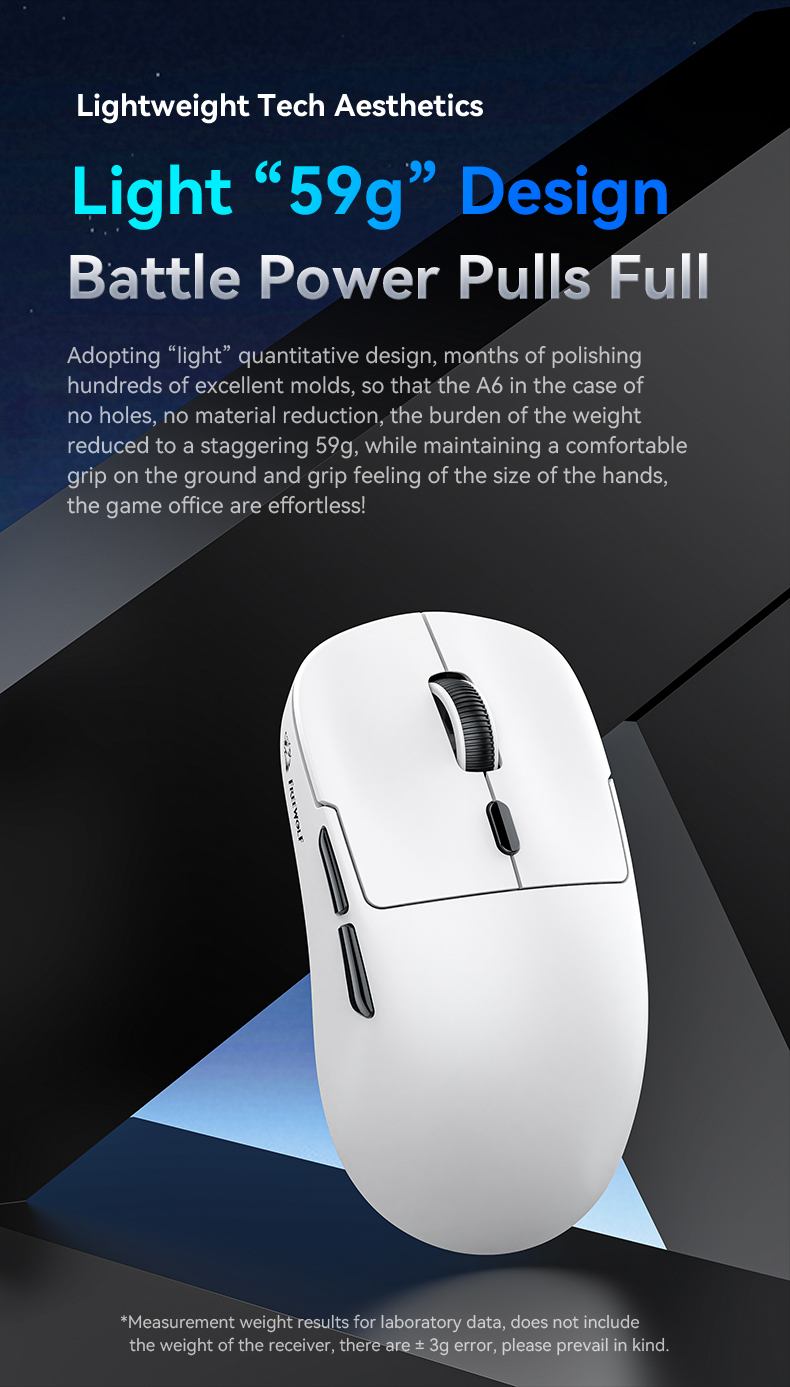 FREEWOLF A6 Gaming Mouse 59g Lightweight PAW3311 24000DPI Tri-Mode ...