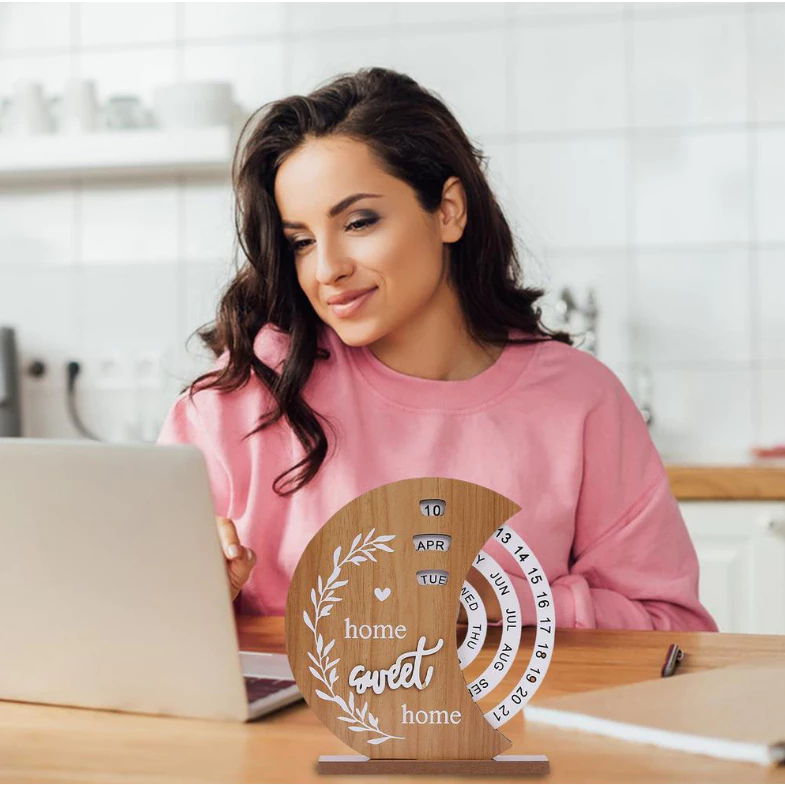 Manual Rotating Creative Desk Calendar Wooden Perpetual Calendar ...