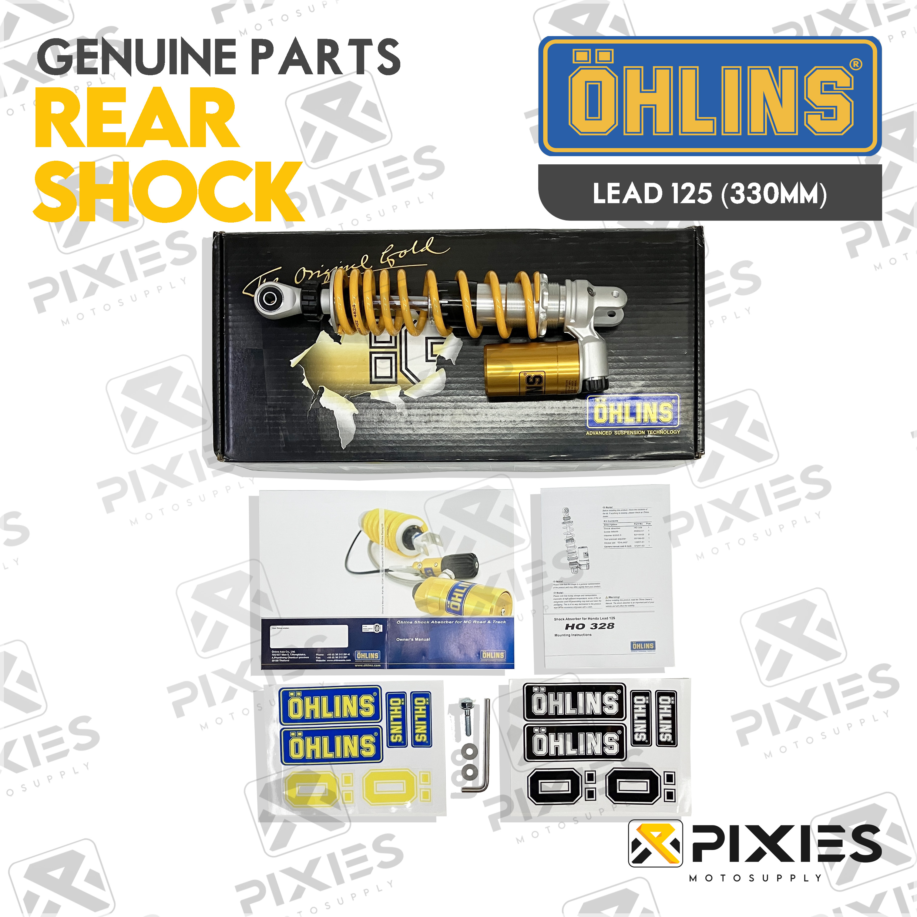 Ohlins Rear Shock 330mm HO328 for Honda Giorno 125 / Yamaha Fazzio 125 ...