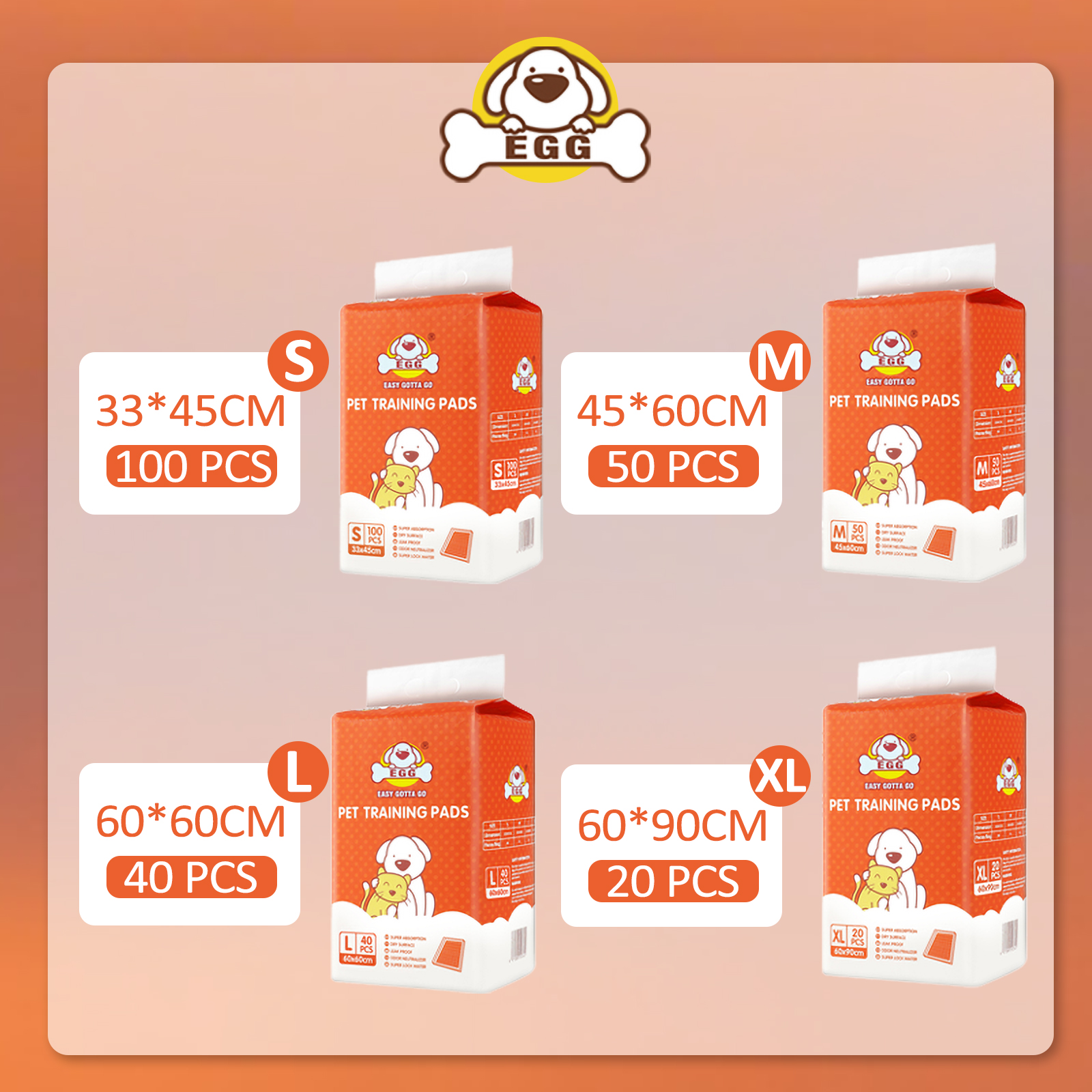 EGG】 Dog Cat Training Pad 100PCS Pet Pee Pad Potty Pads Dog Pee Wee Pee Poop Super absorbent ...