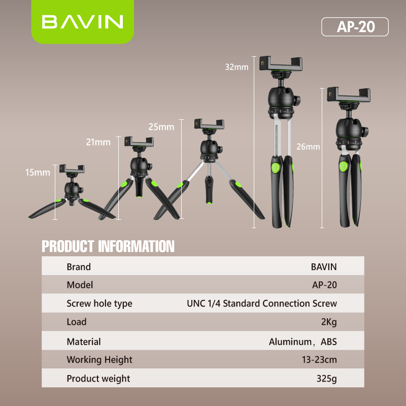 BAVIN P20 Mini Tripod Stand w/ Retractable Compact & Lightweight for ...