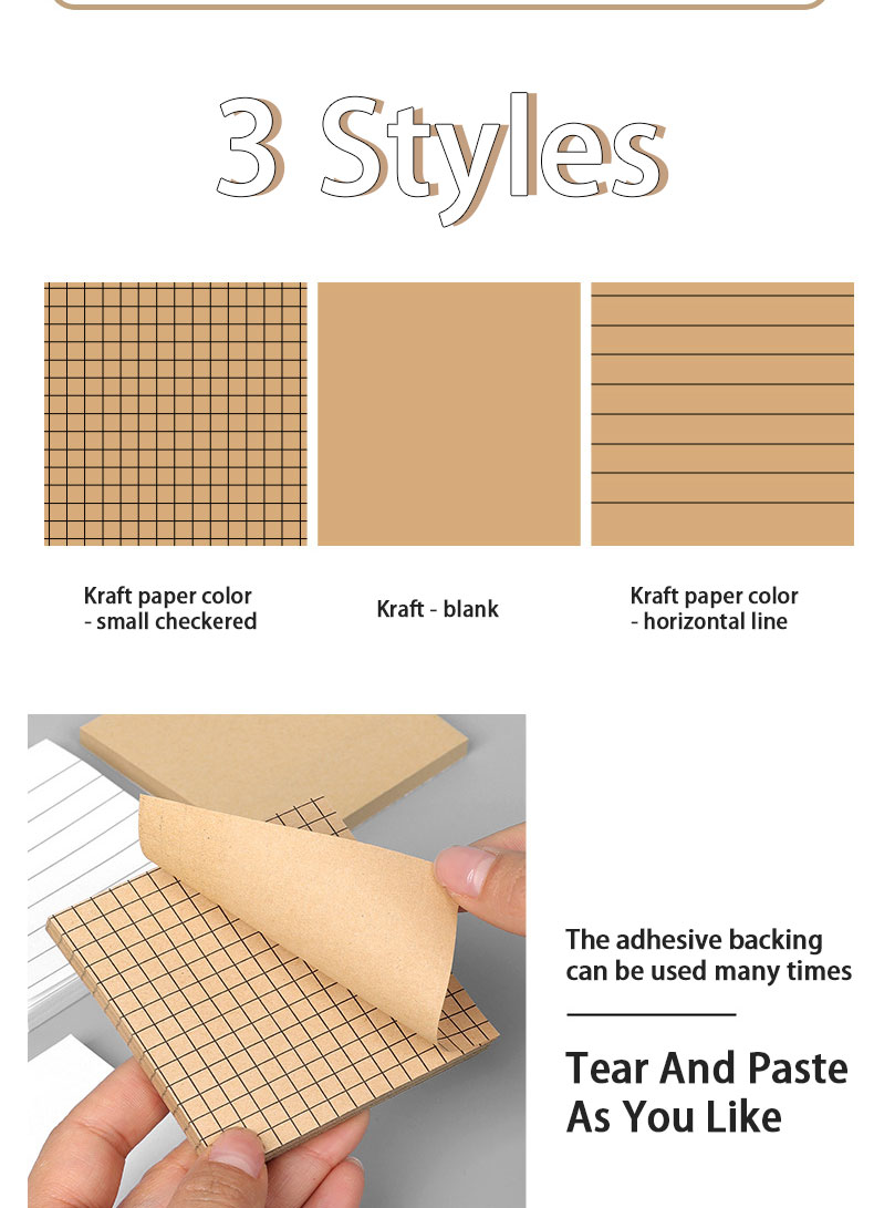 Office kraft paper sticky notes strong tear traceless student portable ...