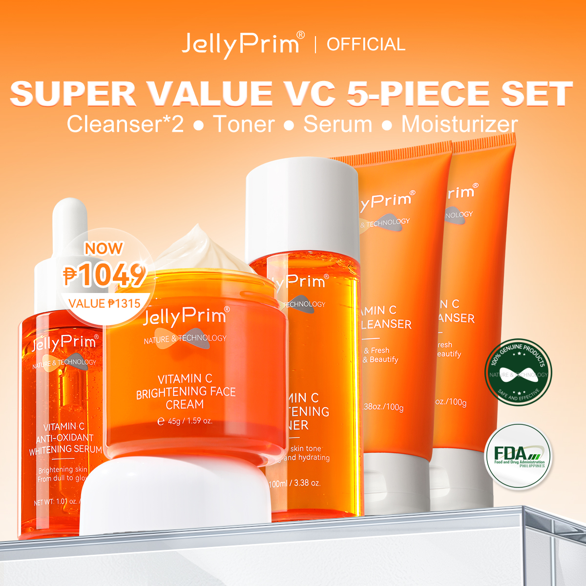 Jellyprim 5 in 1 Vitamin C Whitening Set Brighten Skin Fade Spots ...