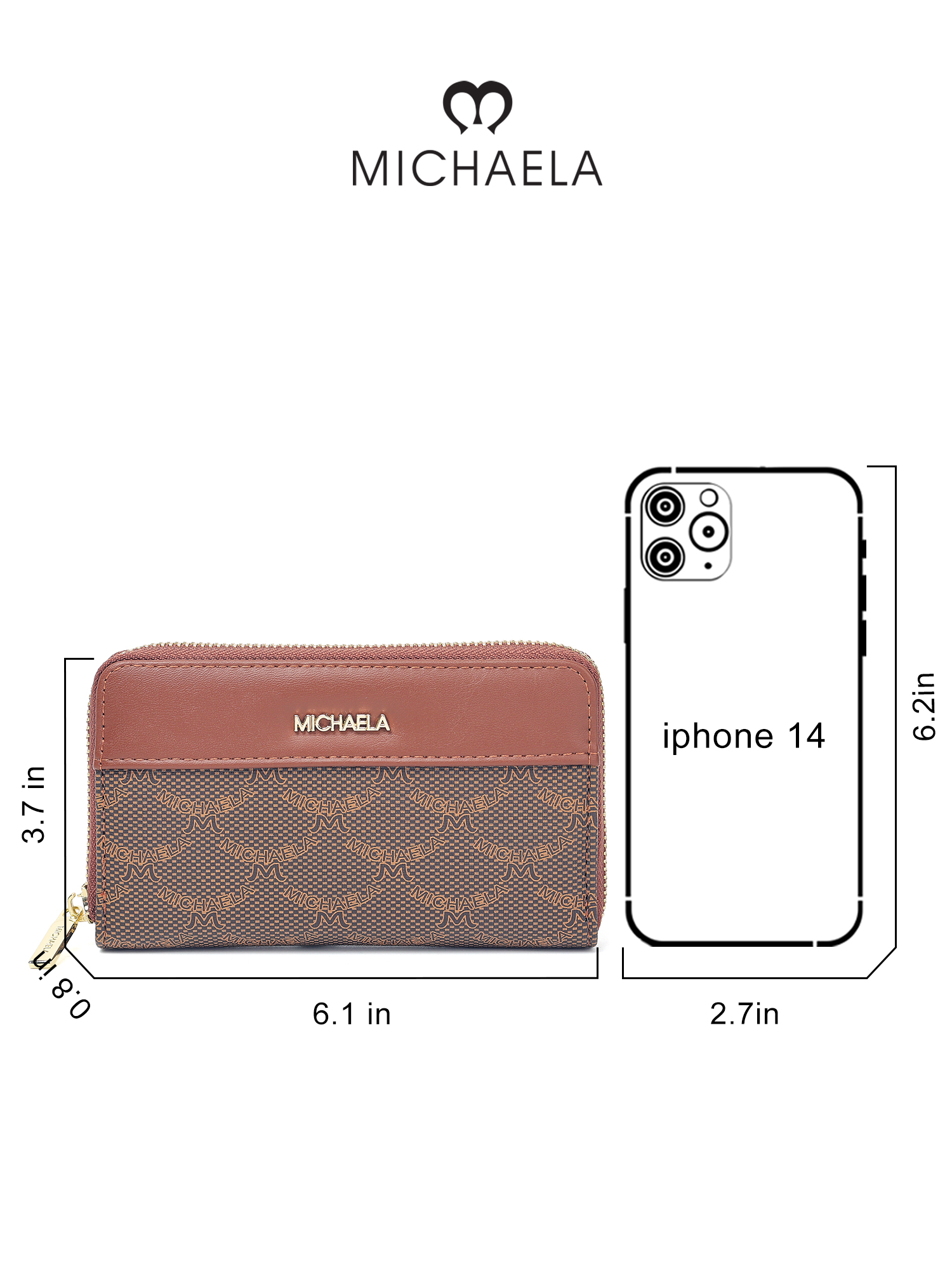 MICHAELA Two Tone Long Wallet 6 Card Slots Retro Letter Fan Print Zip ...